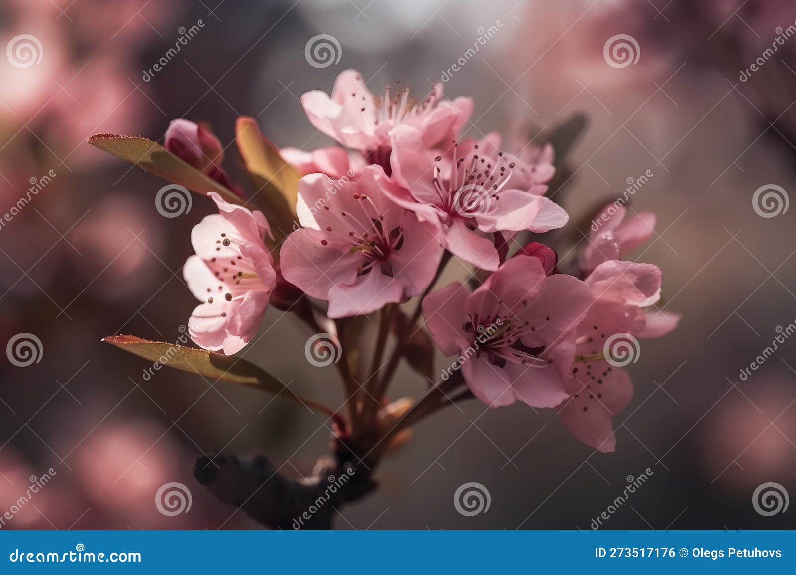 A Close Up of a Pink Flower on a Tree Branch Stock Illustration ...