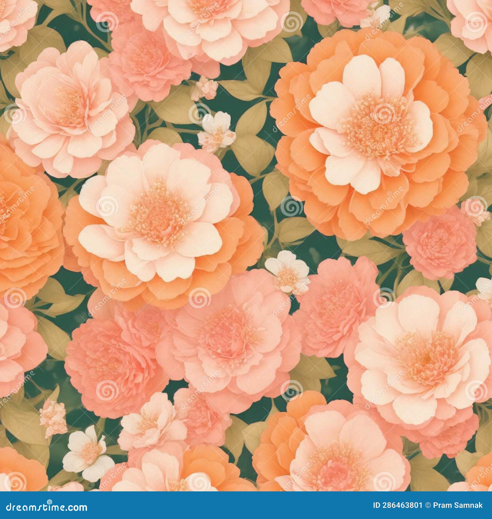 A Close Up of a Pink and Orange Flowers Patterns Background with White ...