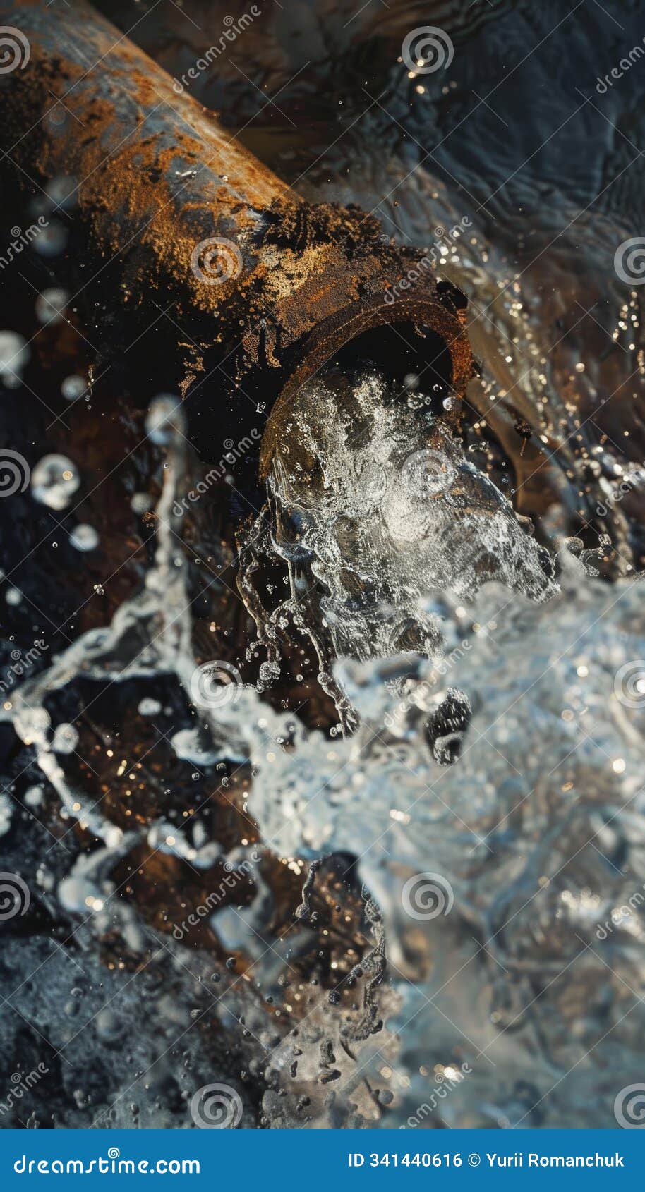 Close Up of a Pipe Explosion Water Gushing Forcefully, Highlighting ...