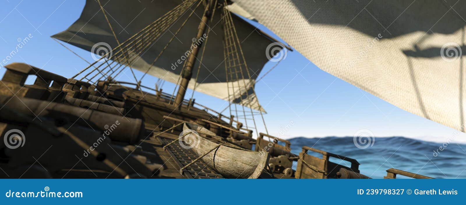 On Board a Pirate Ship at Sea 3d Render Stock Illustration ...