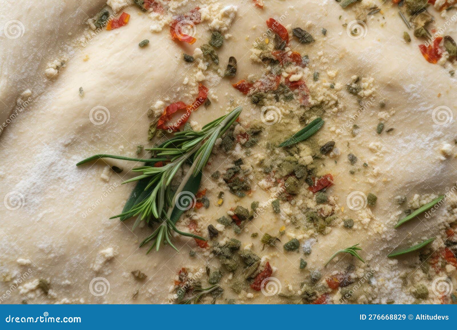 Close-up of Pizza Dough, with a Sprinkle of Herbs and Spices Stock ...