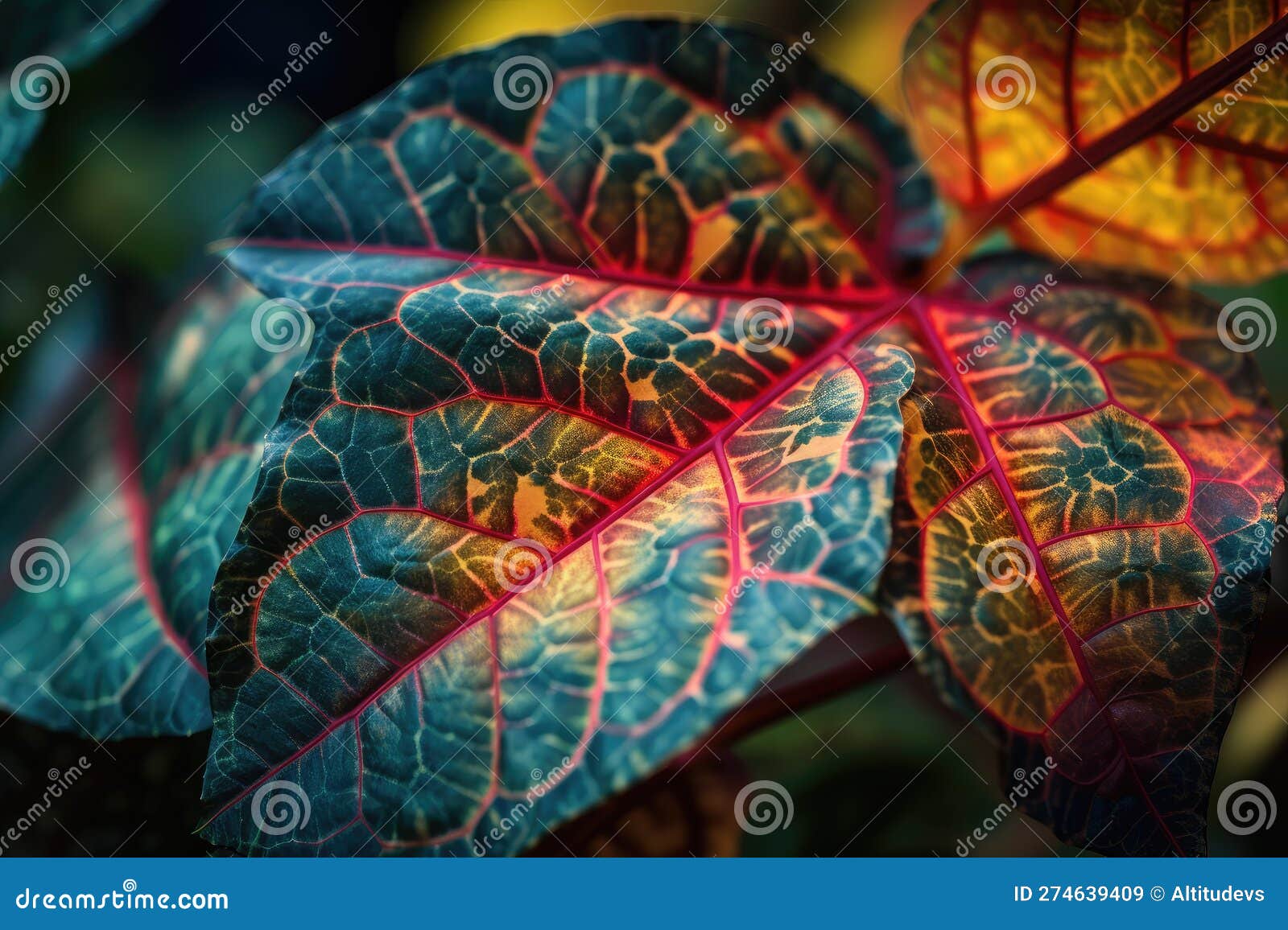 Close-up of Plant Leaf with Burst of Vibrant Colors and Intricate ...