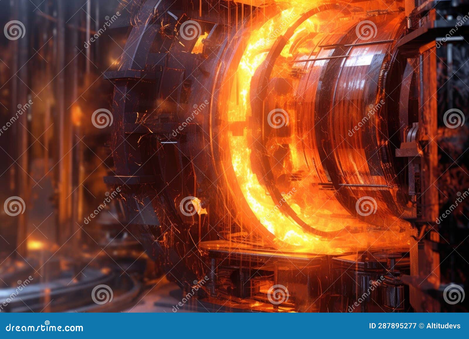 Close-up of Plasma Swirling Inside Fusion Reactor Stock Illustration ...