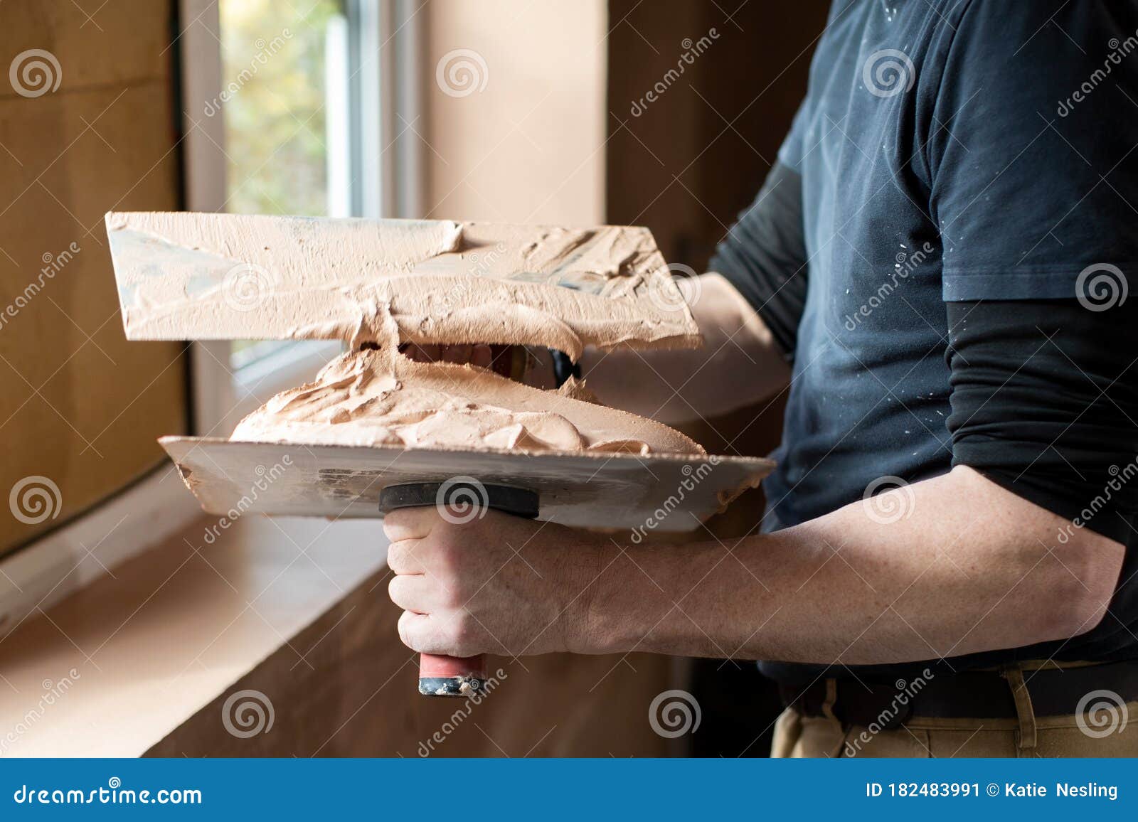 Close Up of Plasterer Plastering Room of House Stock Image - Image of ...