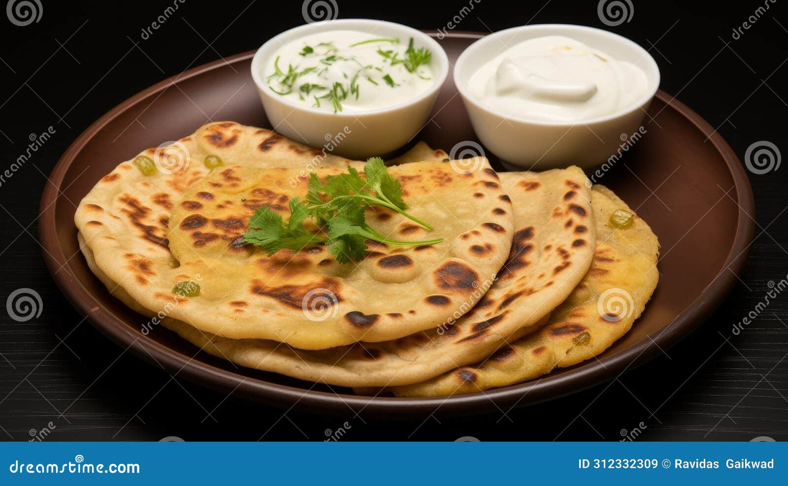 Close Up of Plate with Aloo Paratha, Yogurt, Pickles Stock Illustration ...