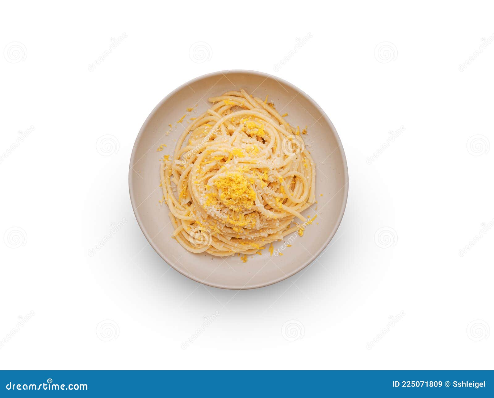 Close-up Plate LEMON PASTA Top View Isolated on White Background Stock ...