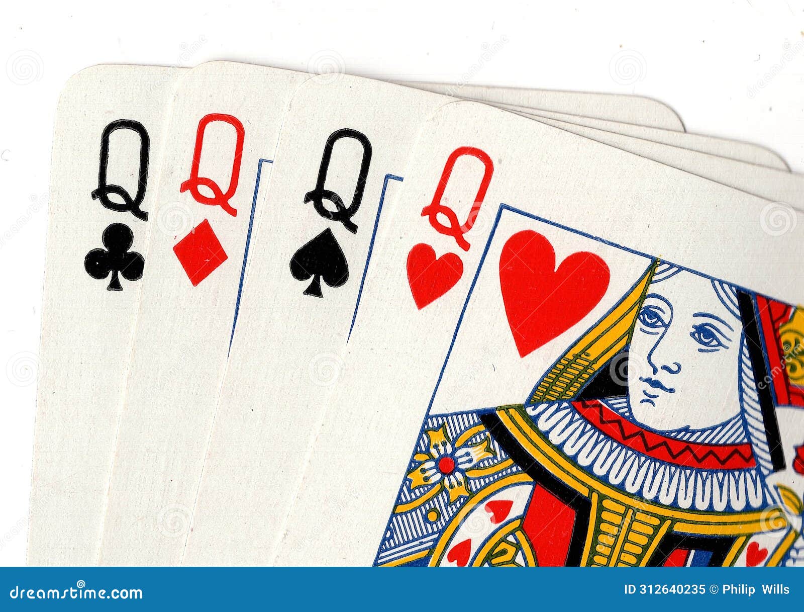 Close Up of Playing Cards Showing Four Queens. Stock Image - Image of ...