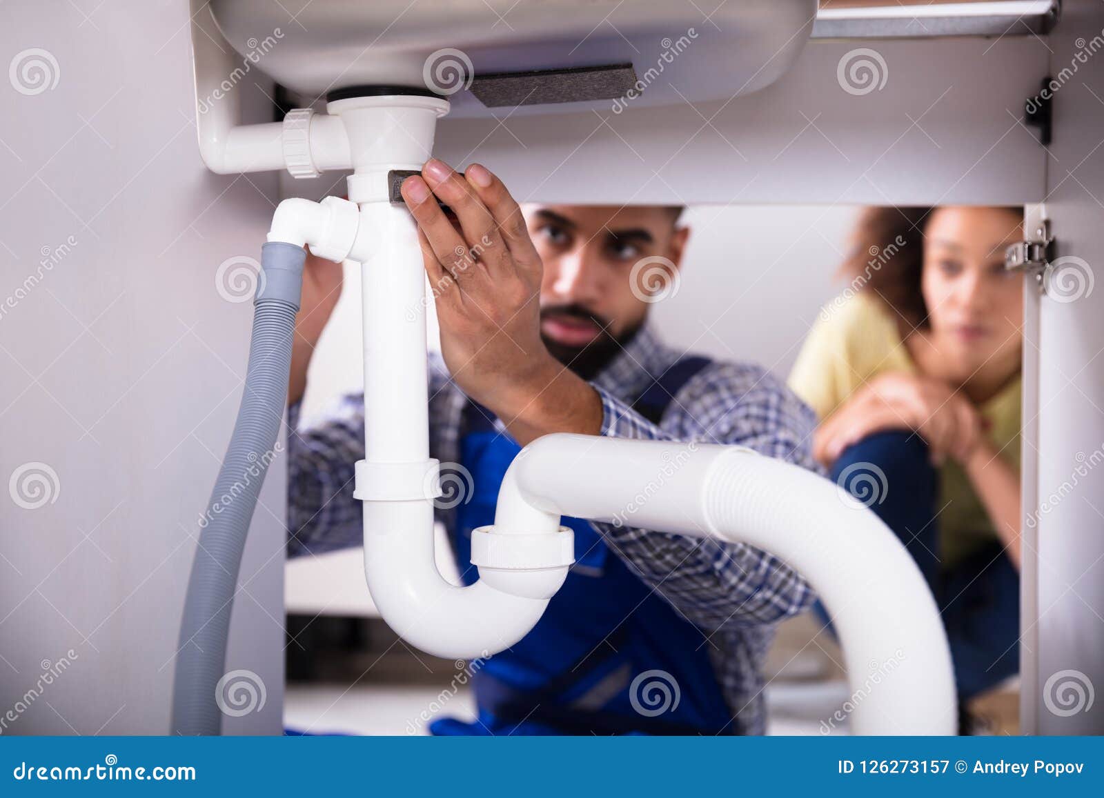 Close-up of a Plumber Fixing Sink Pipe Stock Image - Image of adjusting ...