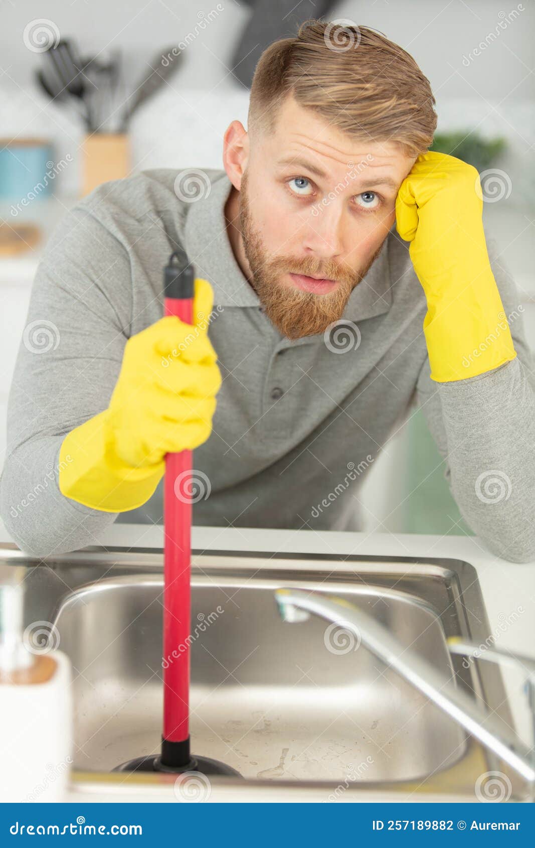Close-up Plumber Using Plunger in Sink Stock Photo - Image of washbasin ...