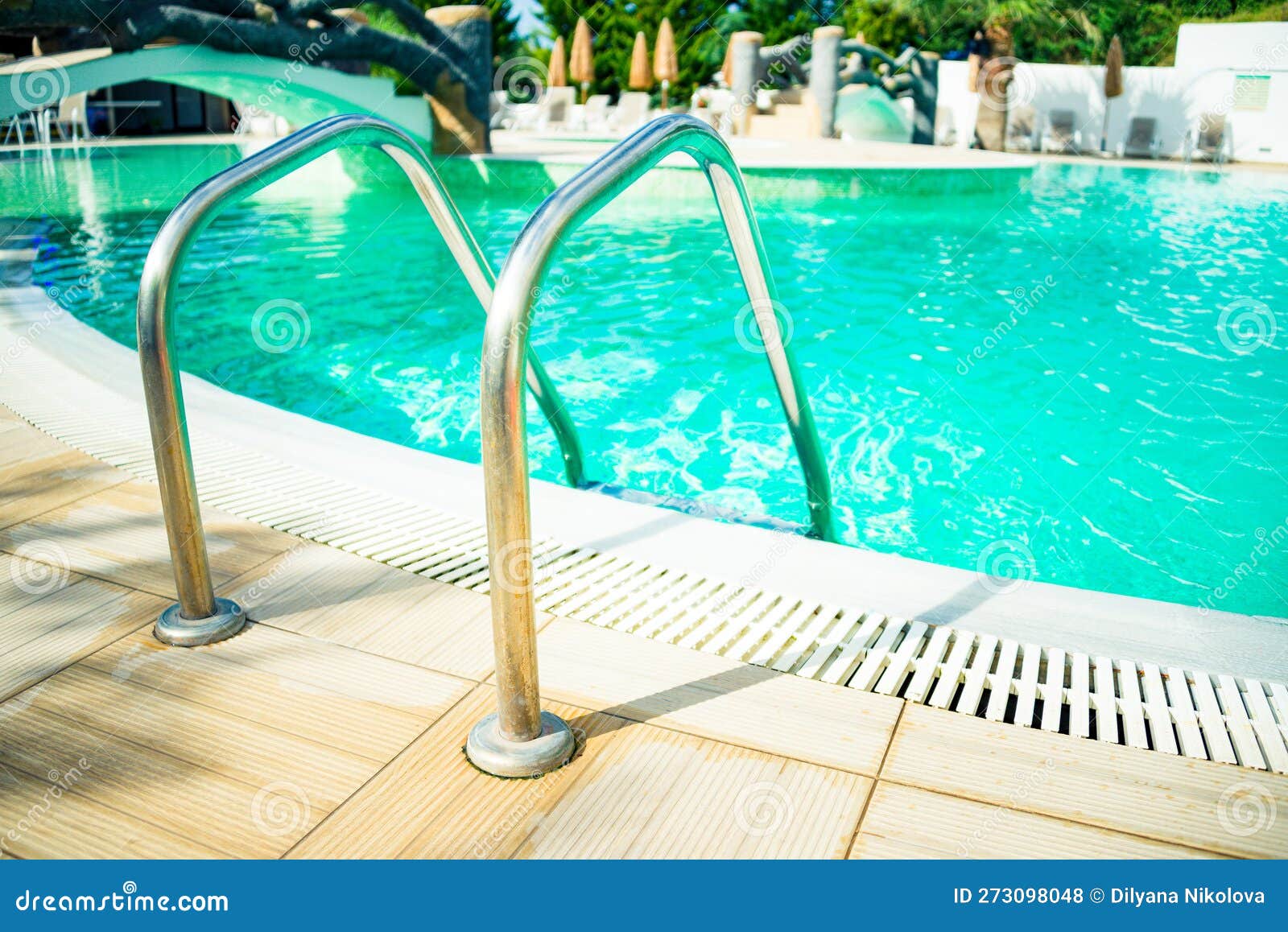 Close Up of Pool Metal Stairs Stock Photo - Image of poolside, clear ...