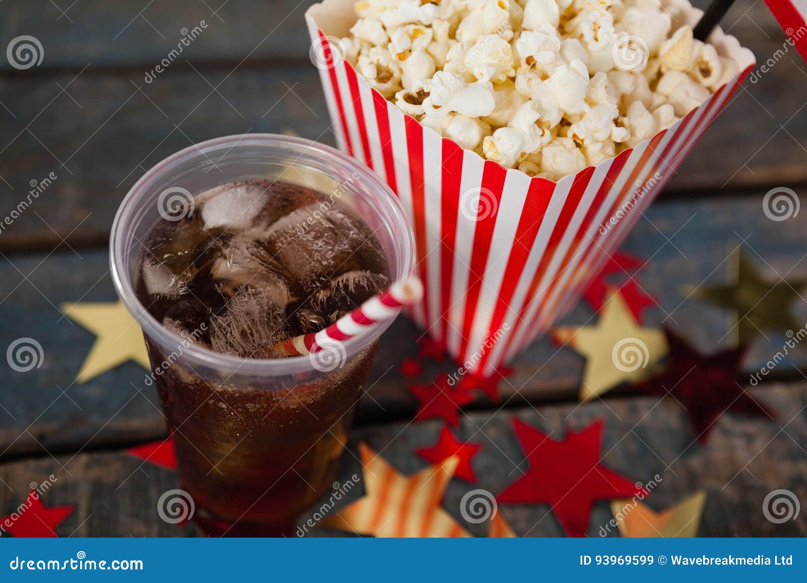 Close-up of Popcorn and Cold Drink Stock Image - Image of independence ...
