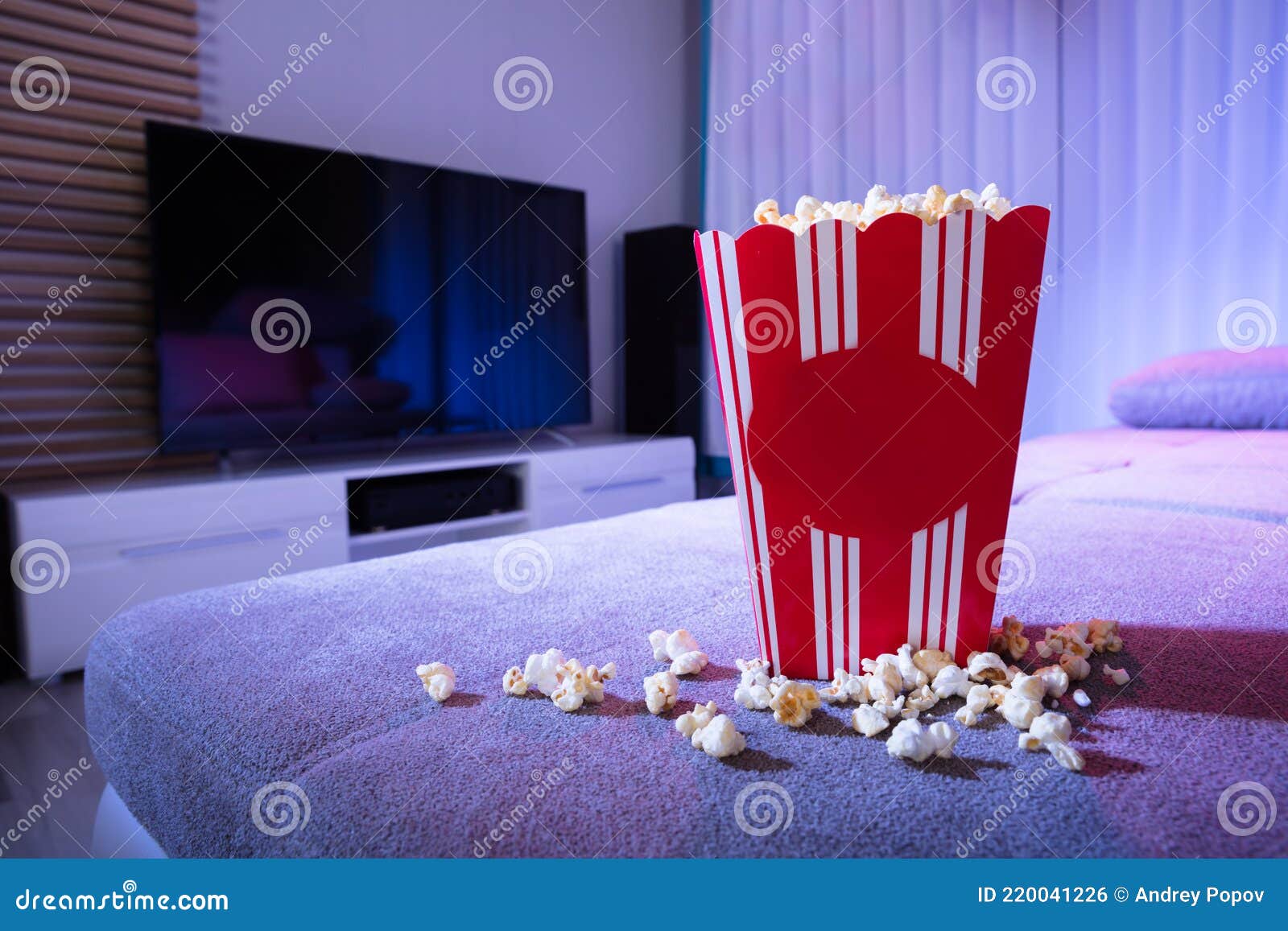Close-up of Popcorn on Couch Stock Photo - Image of interior, house ...
