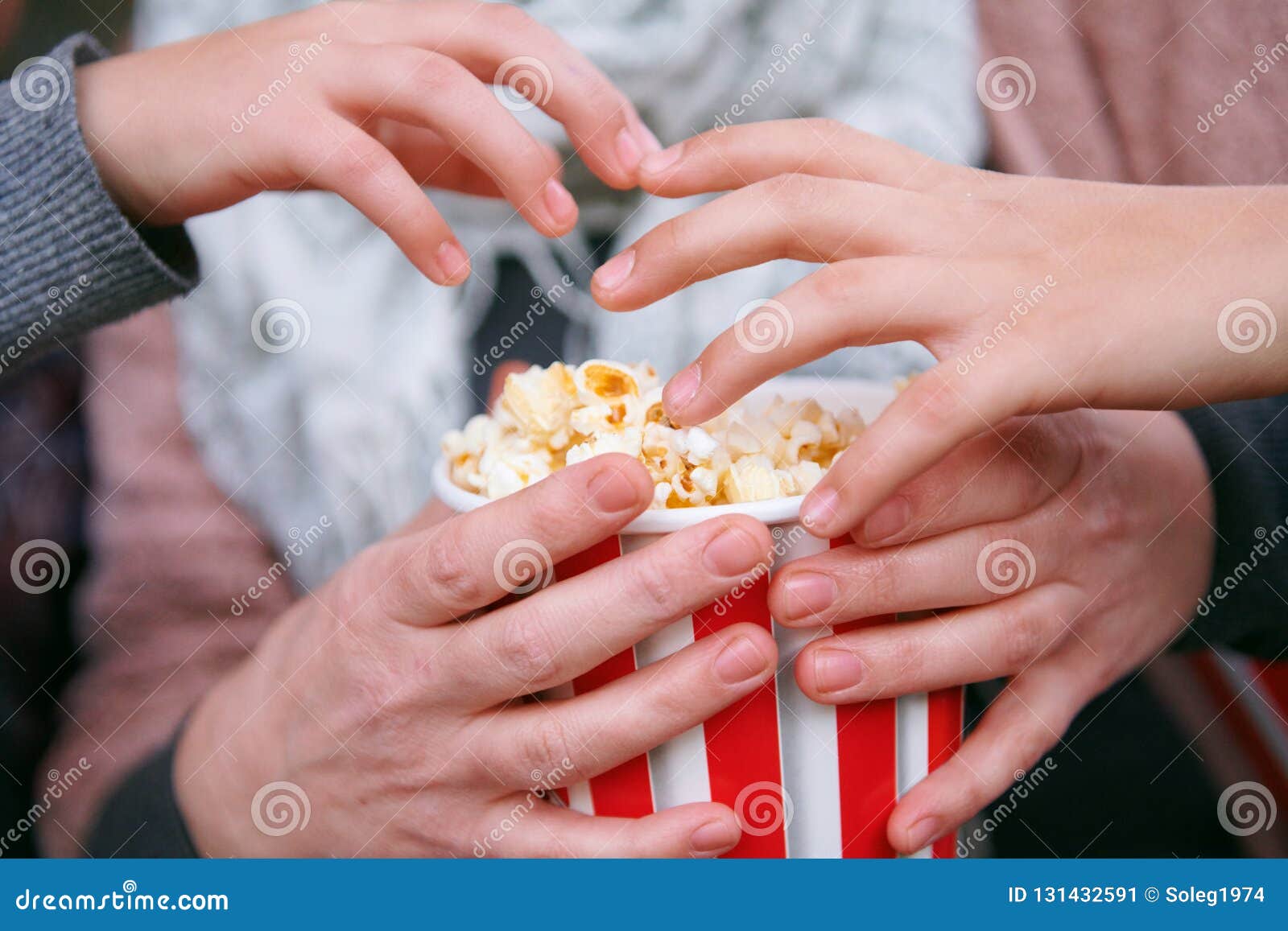 Close-up of Popcorn and Hands Stock Image - Image of classic, white ...