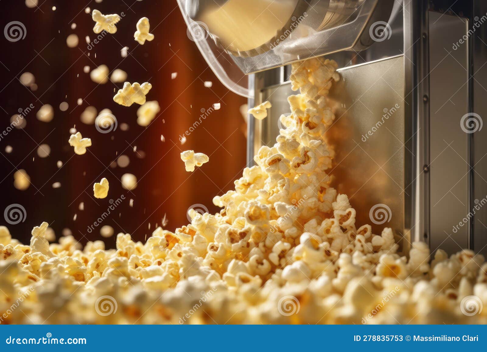 A Close-up of a Popcorn Machine, with Popcorn Kernels Popping and ...