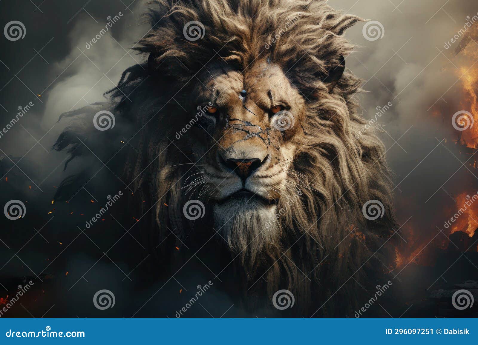 Close Up Portrait of Aggressive Lion. Generative AI Stock Image - Image ...