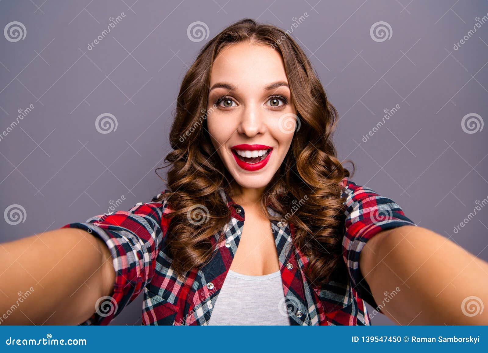 Close Up Portrait Of Amazing Beautiful She Her Lady Laugh Laughter