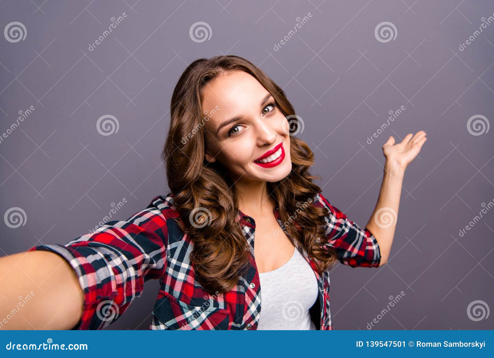 Close Up Portrait Of Amazing Beautiful She Her Lady Make Take Selfies