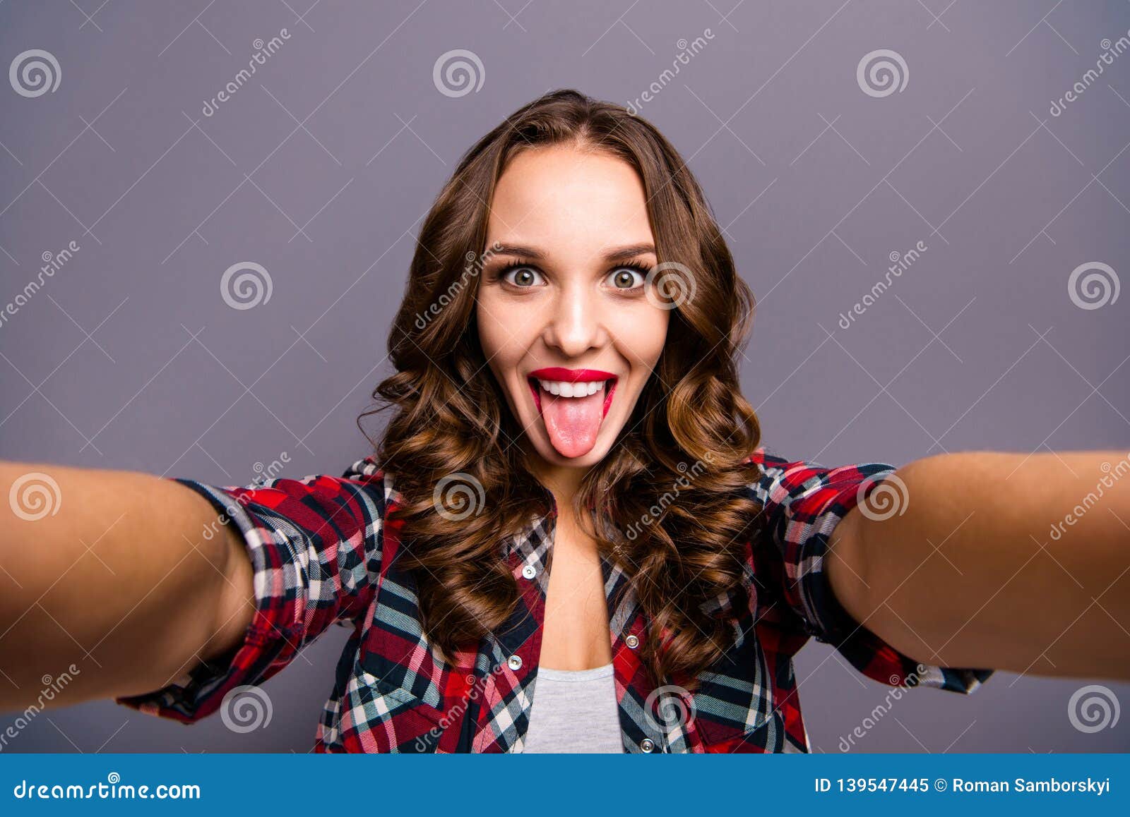 Close Up Portrait Of Amazing Beautiful She Her Lady Tongue Out Of Mouth