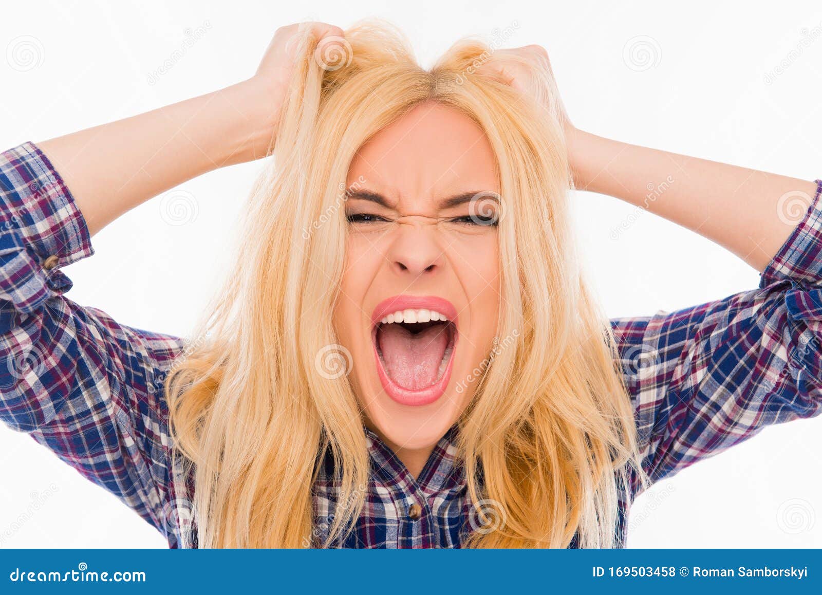 Close Up Portrait of Angry Woman Screaming and Holding Head Stock Photo ... Close Up Portrait of Angry Woman Screaming and Holding Head Stock Photo ...