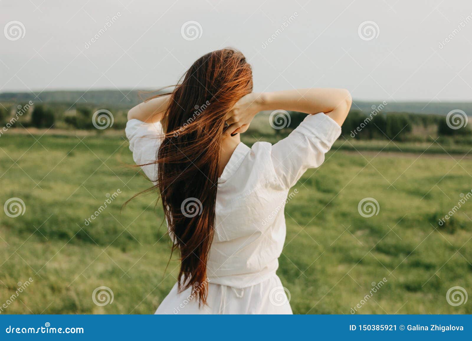 Close Up Portrait Of Beautiful Carefree Long Hair Girl In White Clothes