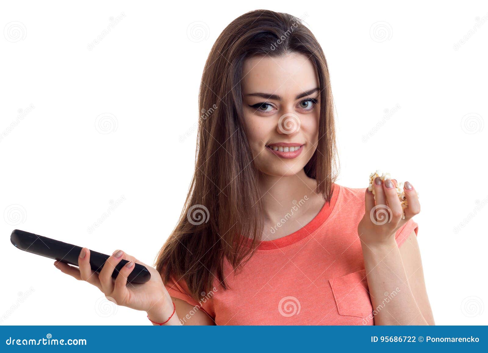 Close-up Portrait of a Beautiful Lady with Remote Control in Hand Stock ...