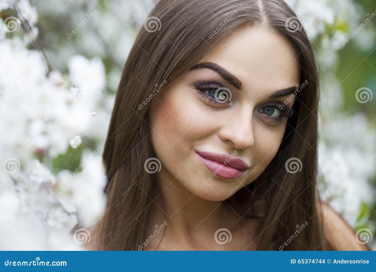 Close Up Portrait Of A Beautiful Young Girl On The Background Of Stock