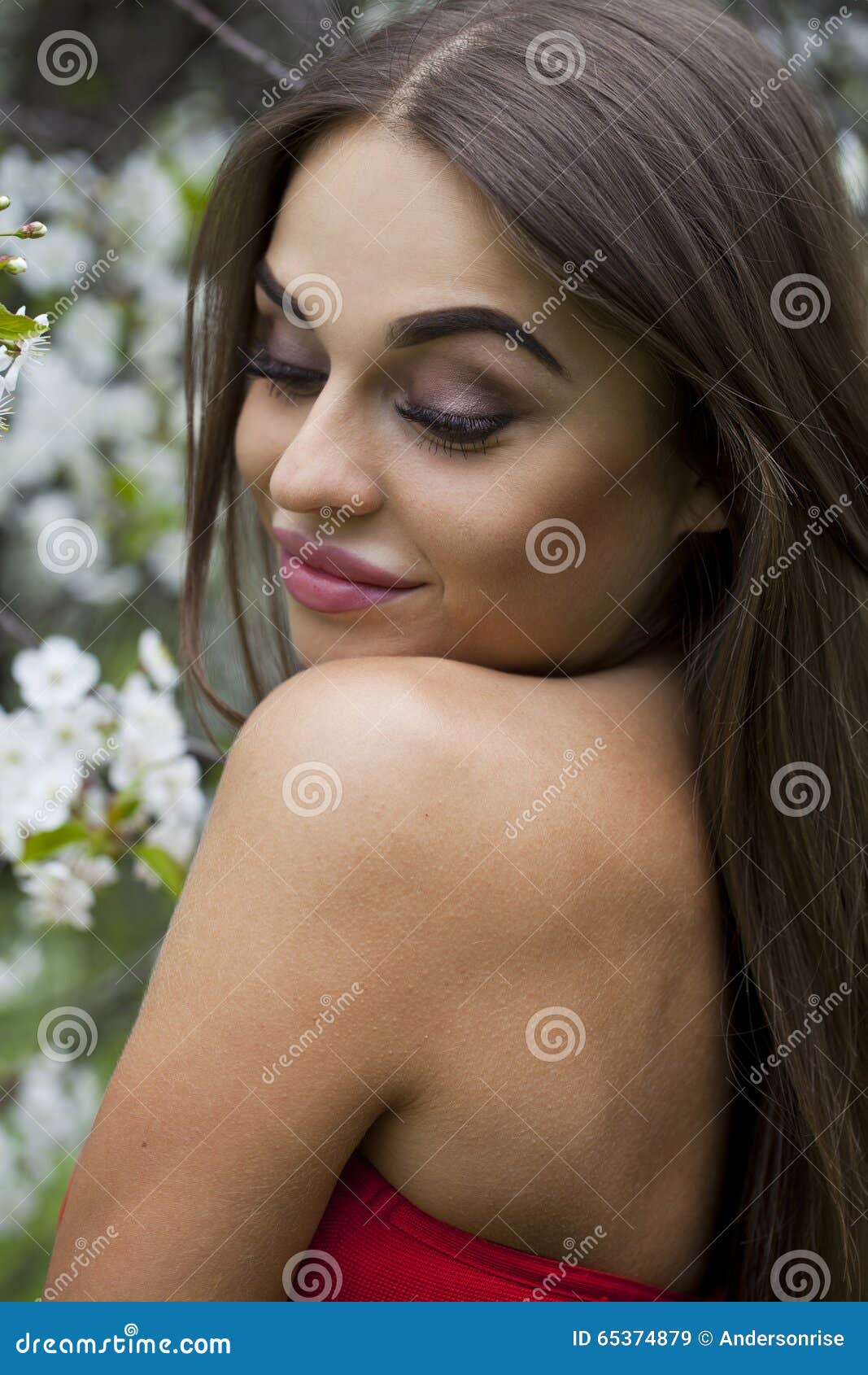 Close Up Portrait Of A Beautiful Young Girl On The Background Of Stock