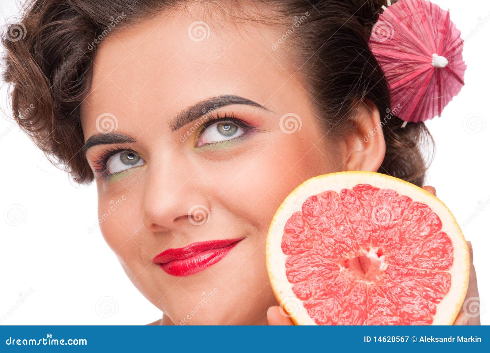 Close Up Portrait of Beauty Woman with Grapefruit Stock Image - Image ...