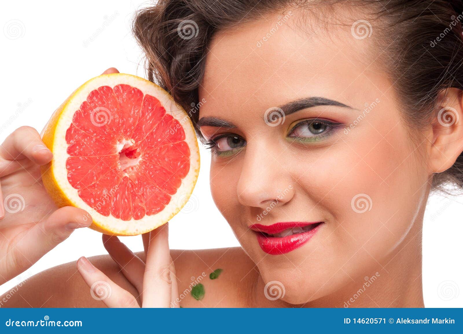 Close Up Portrait of Beauty Woman with Grapefruit Stock Image - Image ...