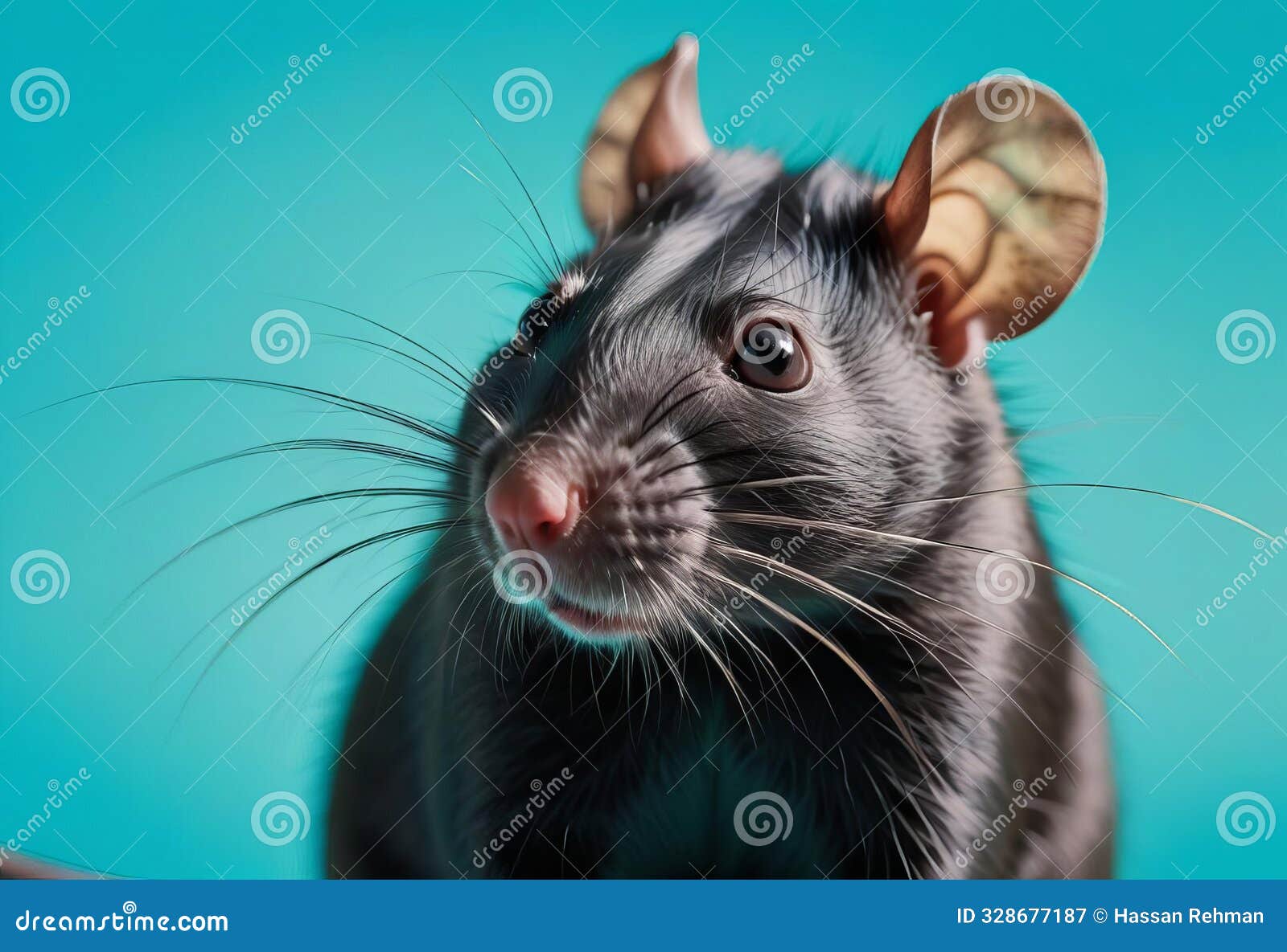 A Close-up Portrait of a Black Rat with Large Ears Stock Illustration ...