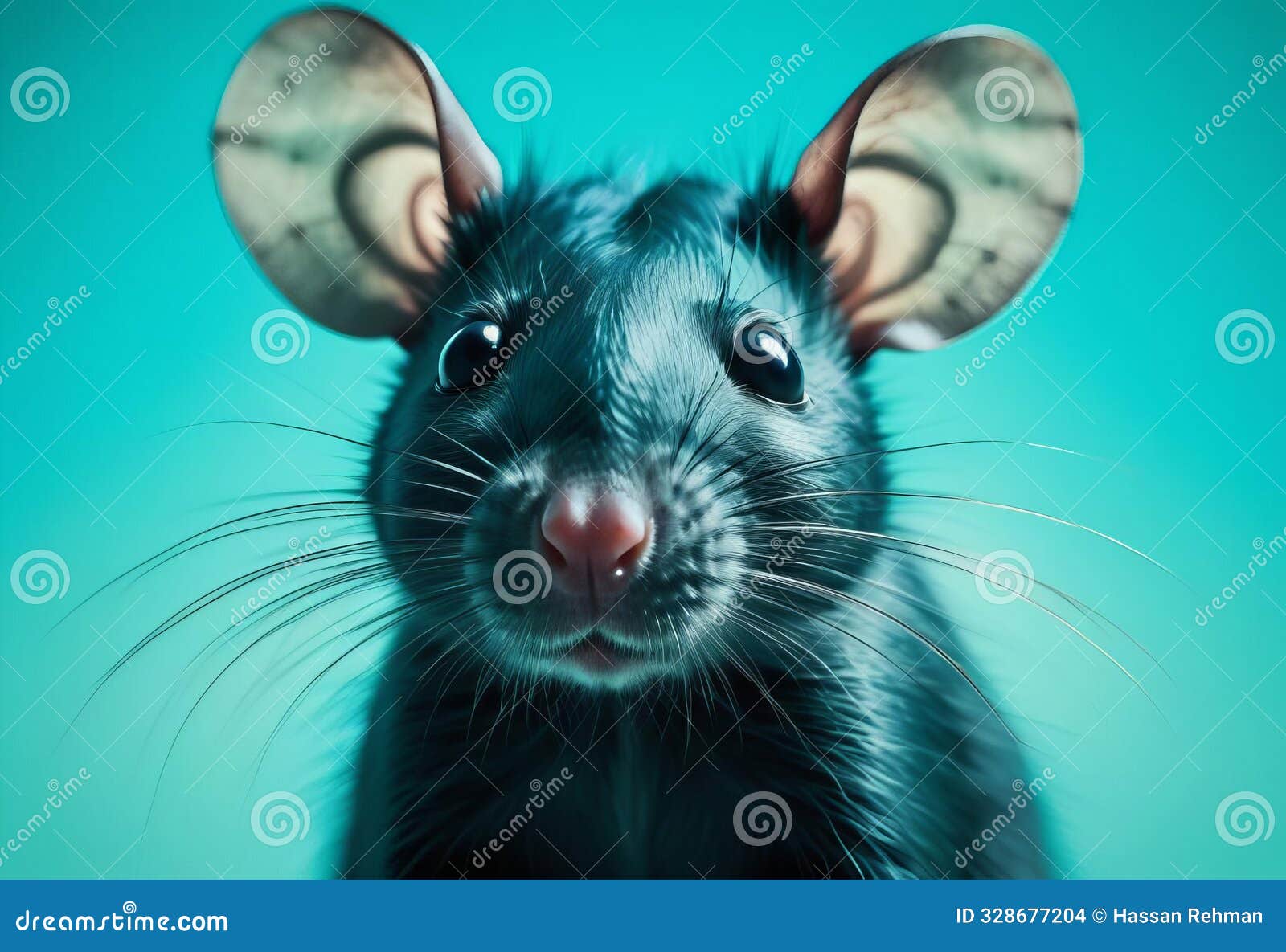 A Close-up Portrait of a Black Rat with Large Ears Stock Illustration ...