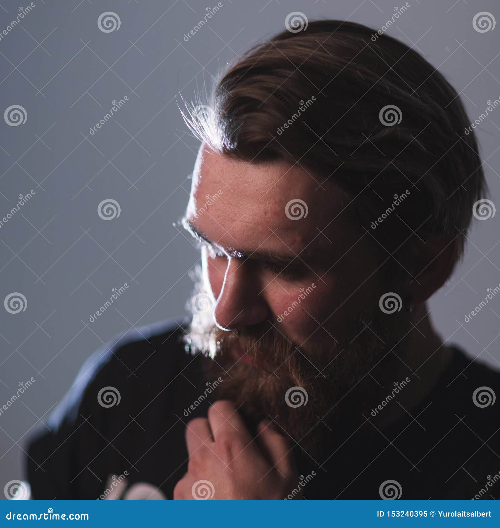 Close Up. Portrait of a Brooding Bearded Man Stock Image - Image of ...