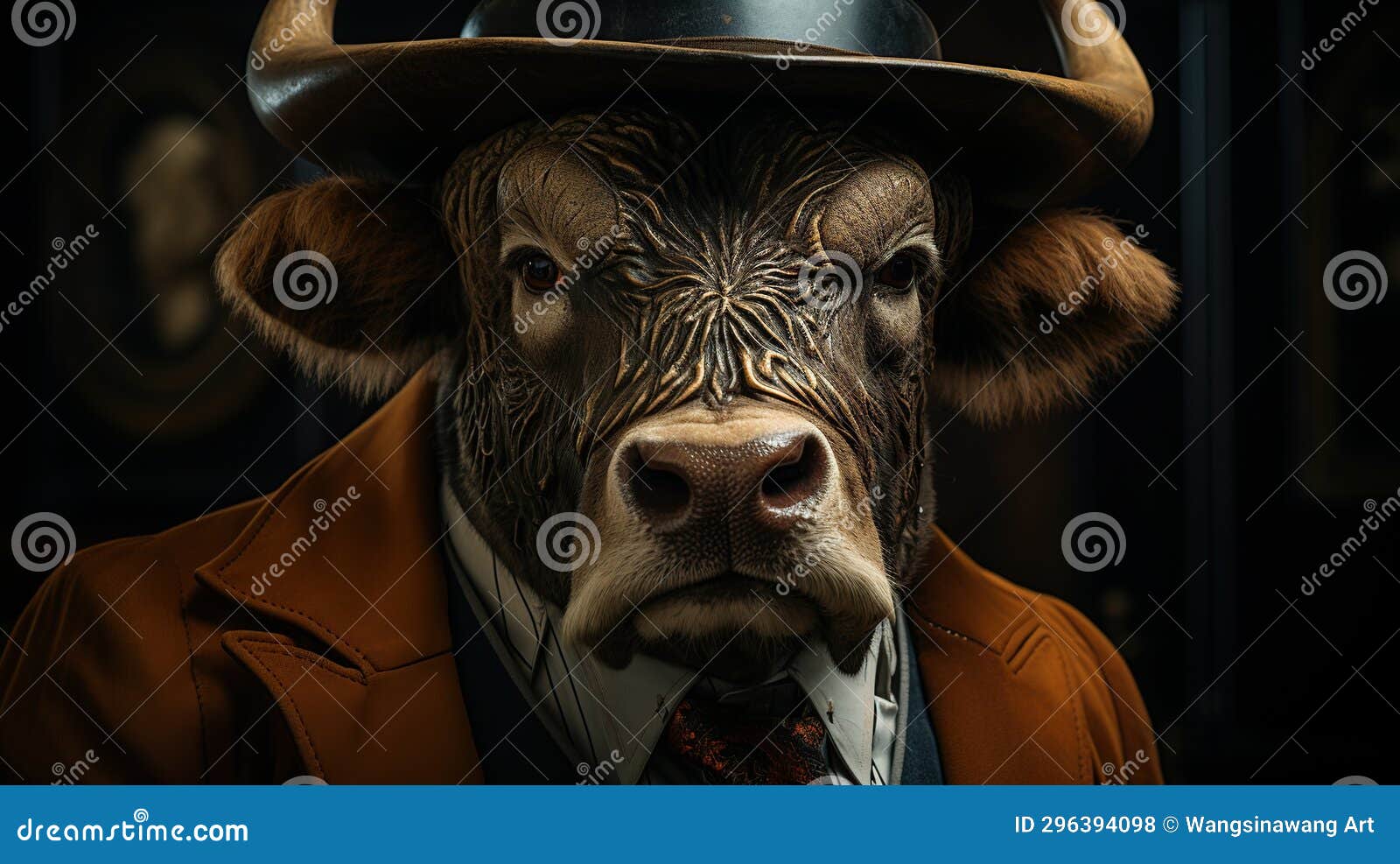 Close-up Portrait of a Bull in a Leather Jacket and Bow Tie Stock Photo ...