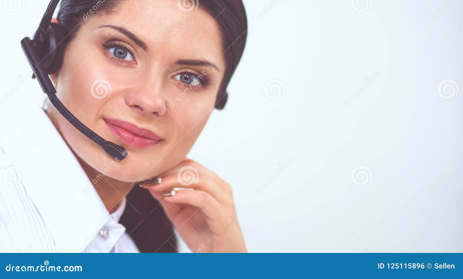 Close-up Portrait of a Customer Service Agent Sitting at Office Stock ...