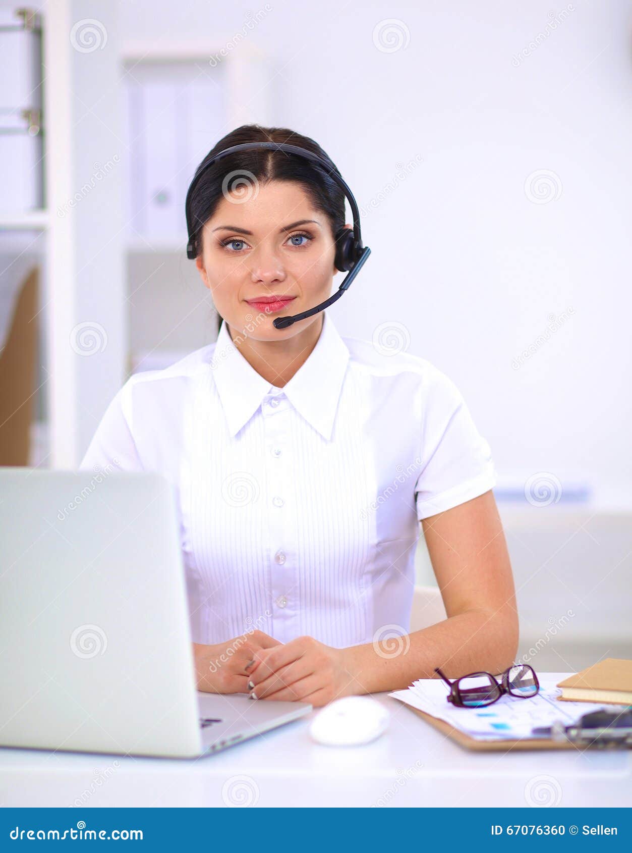 Close-up Portrait of a Customer Service Agent Sitting at Office Stock ...