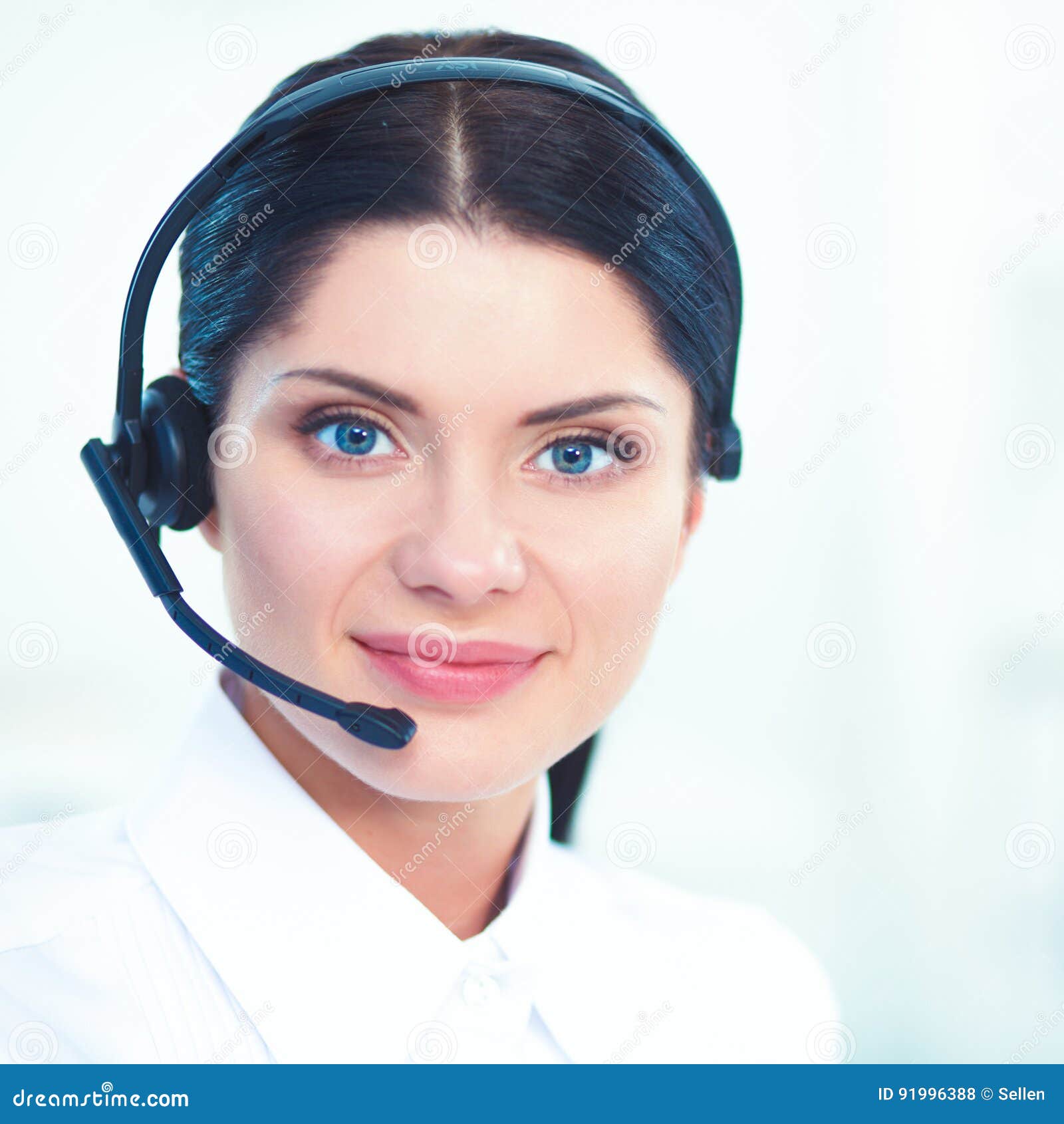 Close-up Portrait of a Customer Service Agent Sitting at Office Stock ...