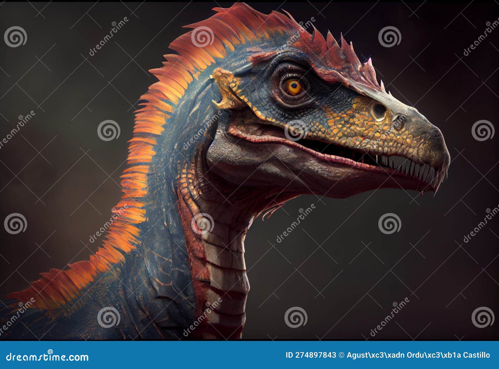 Close Up Of A Portrait Of A Dilophosaurus Dinosaur. Stock Image ...