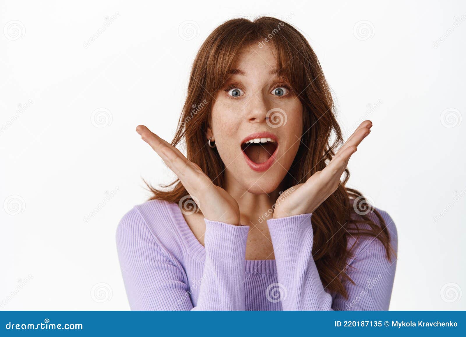 Close Up Portrait Of Excited And Surprised Fashionable Girl Gasping