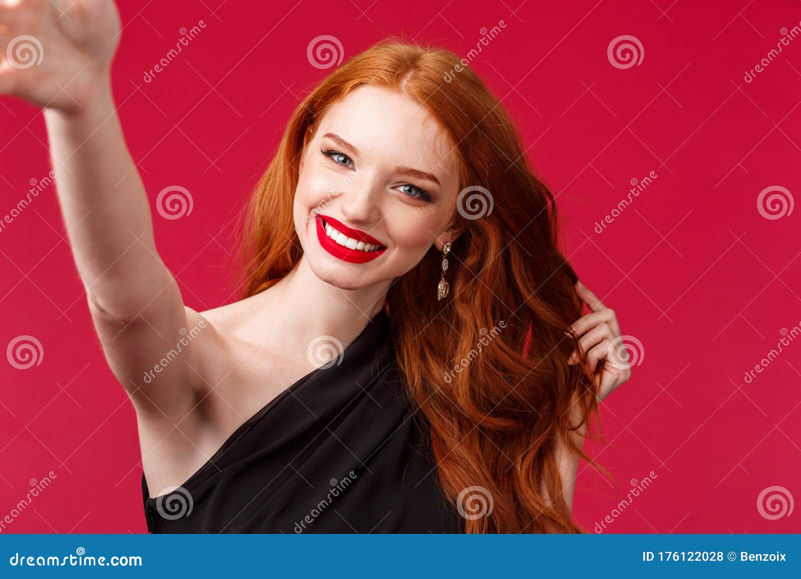 Close Up Portrait Of Fabulous Happy And Elegant Young Redhead Woman