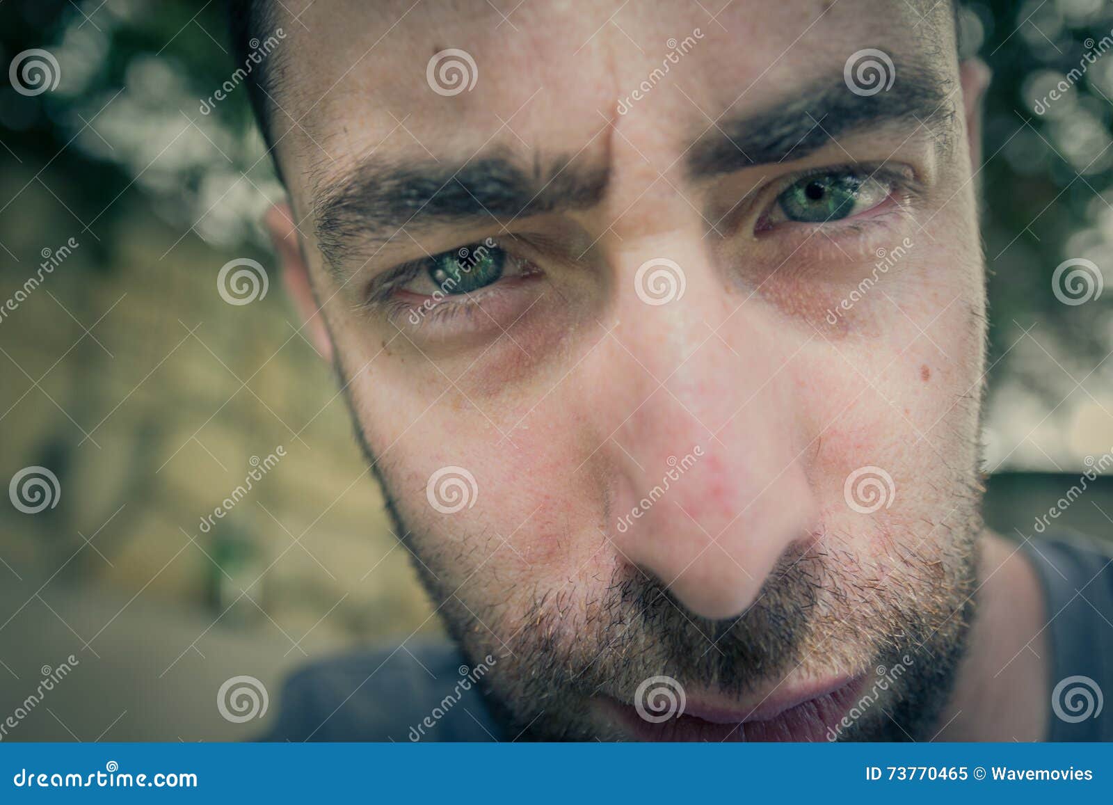 Close Up Portrait on the Face of a Young Man with a Serious Expression ...