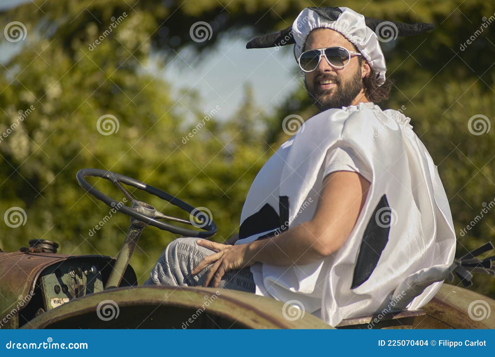 Portrait of Funny Farmer on the Tractor Stock Photo - Image of animal ...