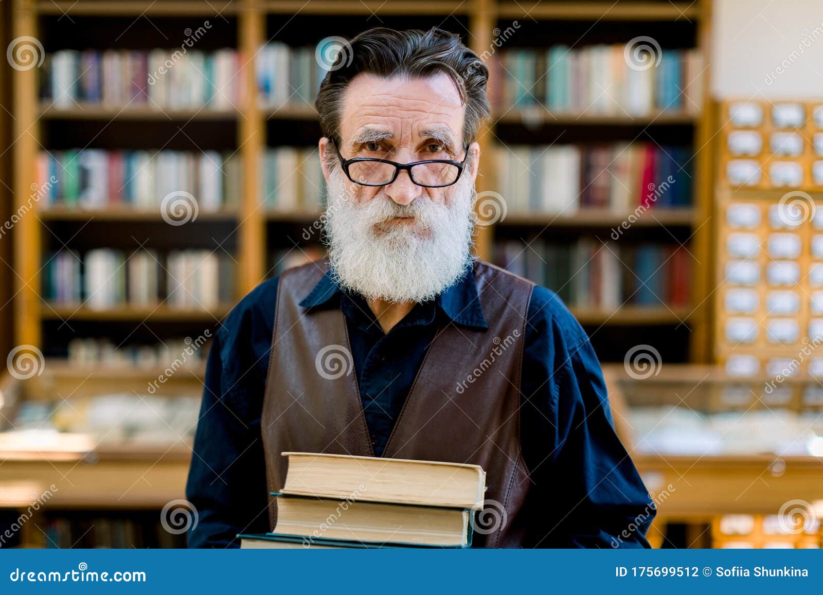 Close Up Portrait Of Handsome Bearded Senior Academic Professor Or