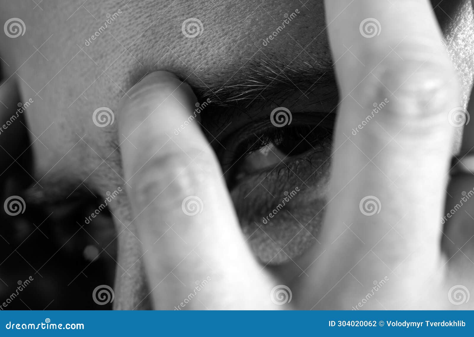 Close Up Portrait of Handsome Man. Guy Covered Face with Hands and ...