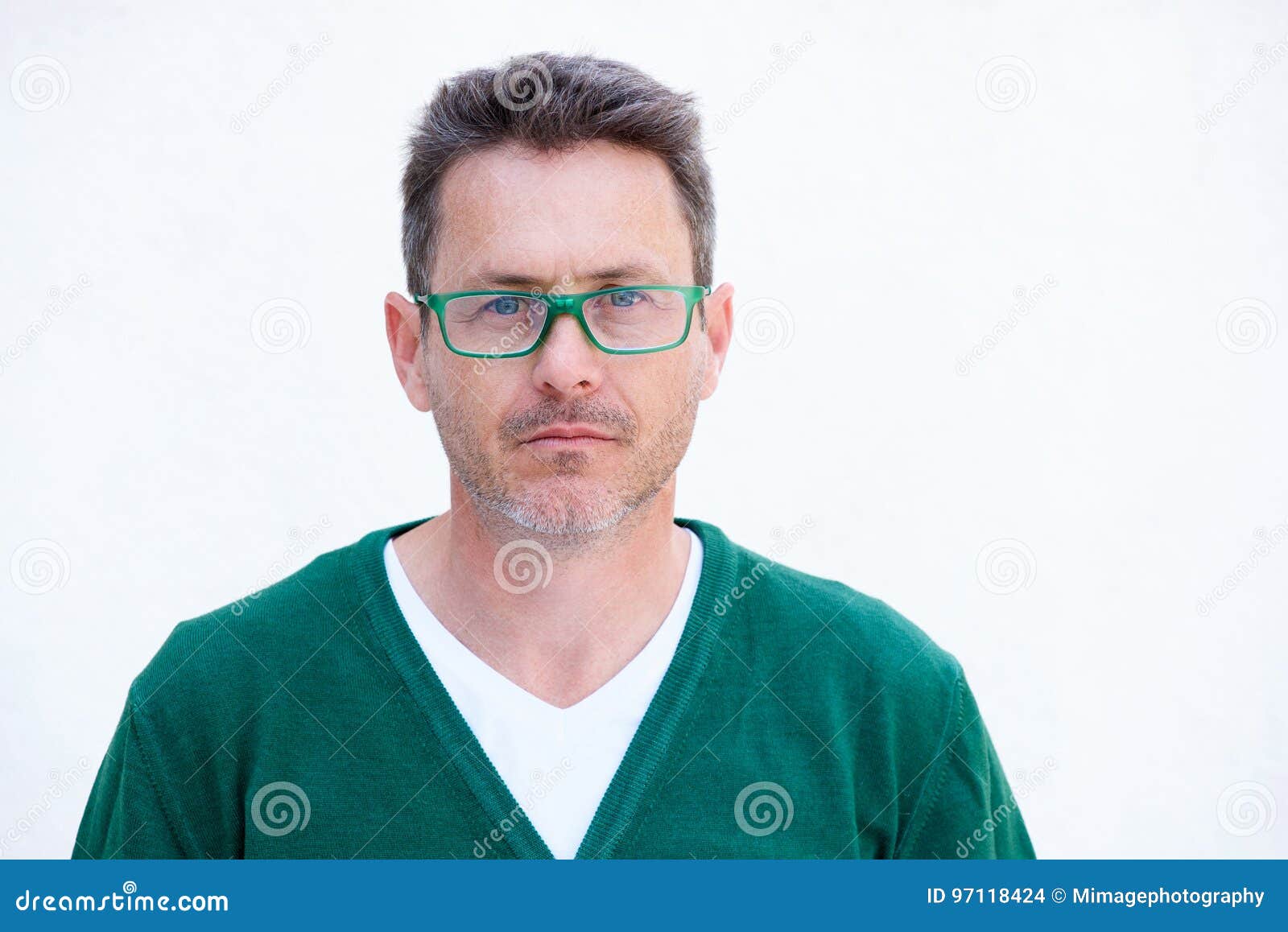 Close Up Handsome Older Man with Glasses Standing and Thinking Stock ...