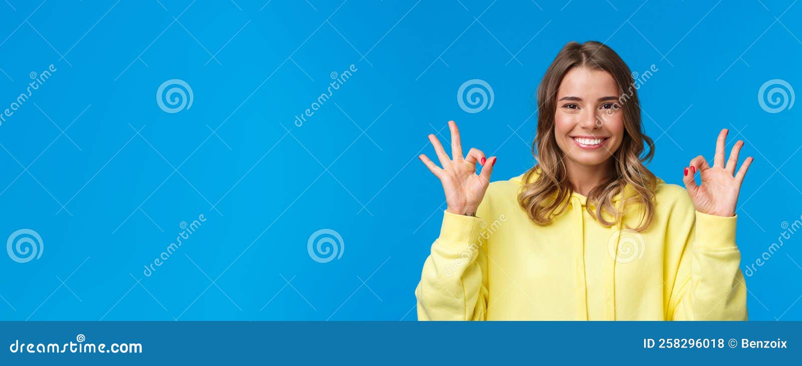 Close Up Portrait Happy Confident Young Blond Girl Assure All Okay