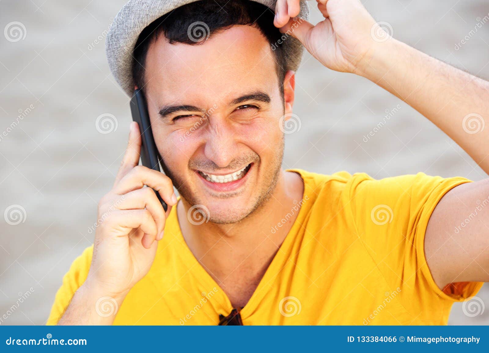 Close Up Happy Man with Hat Talking on Cellphone Stock Photo - Image of ... Close Up Happy Man with Hat Talking on Cellphone Stock Photo - Image of ...