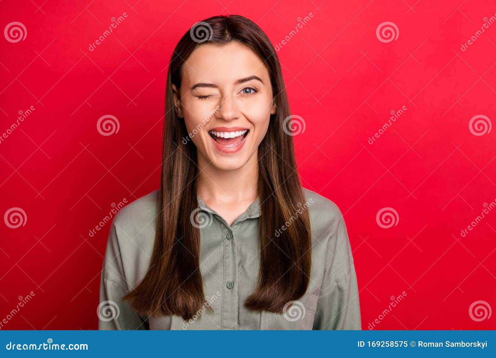 Close Up Portrait Of Her She Nice Attractive Lovely Pretty Cheerful