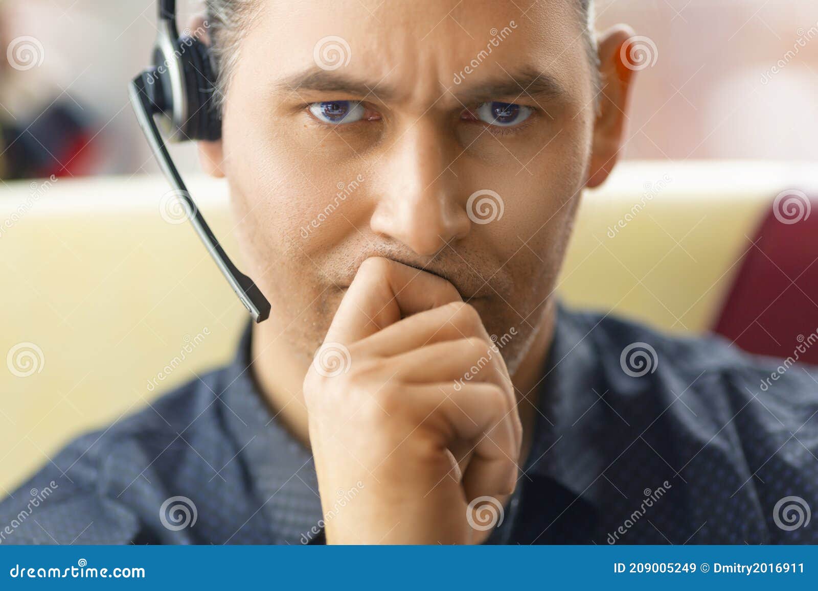 Close-up Portrait of a Human with a Headset. Stock Image - Image of ...