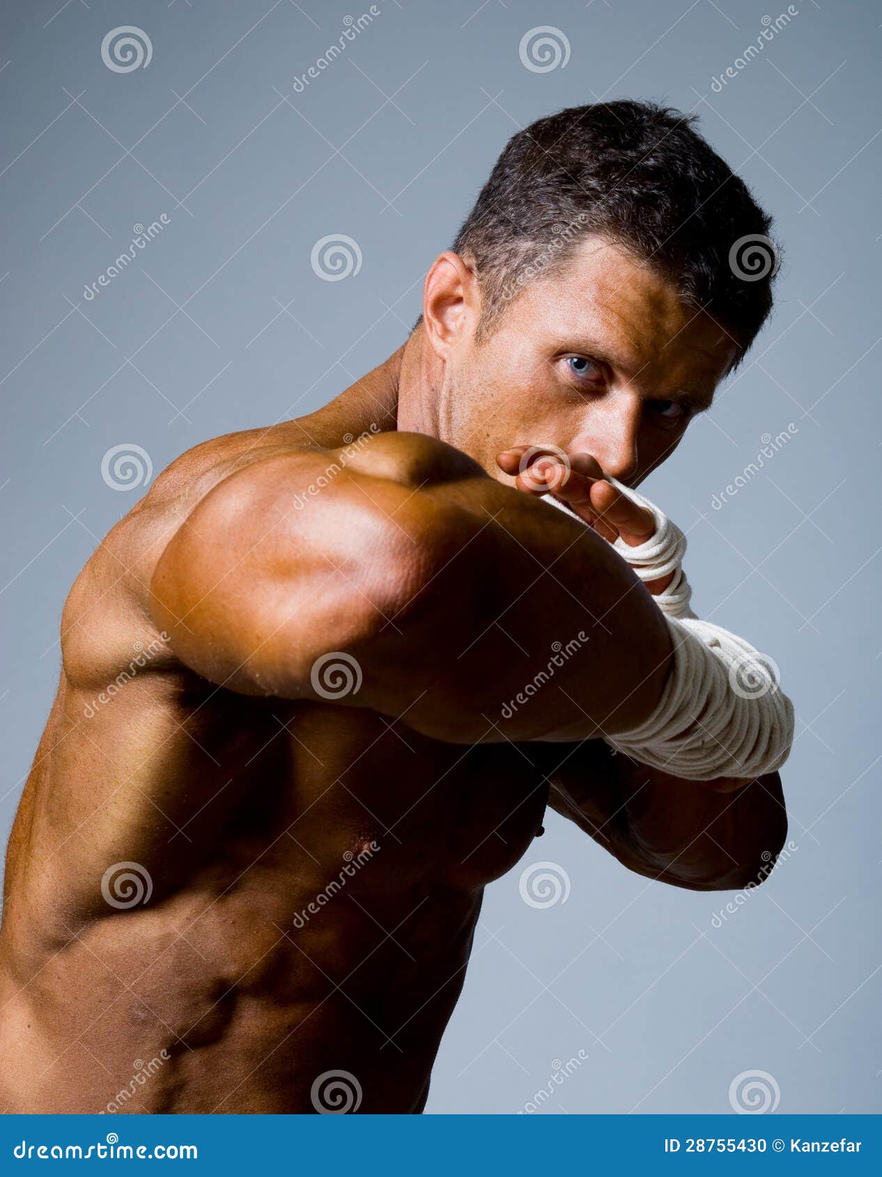 Close-up Portrait of a Kick-boxer in a Fighting Stance. Stock Photo ...
