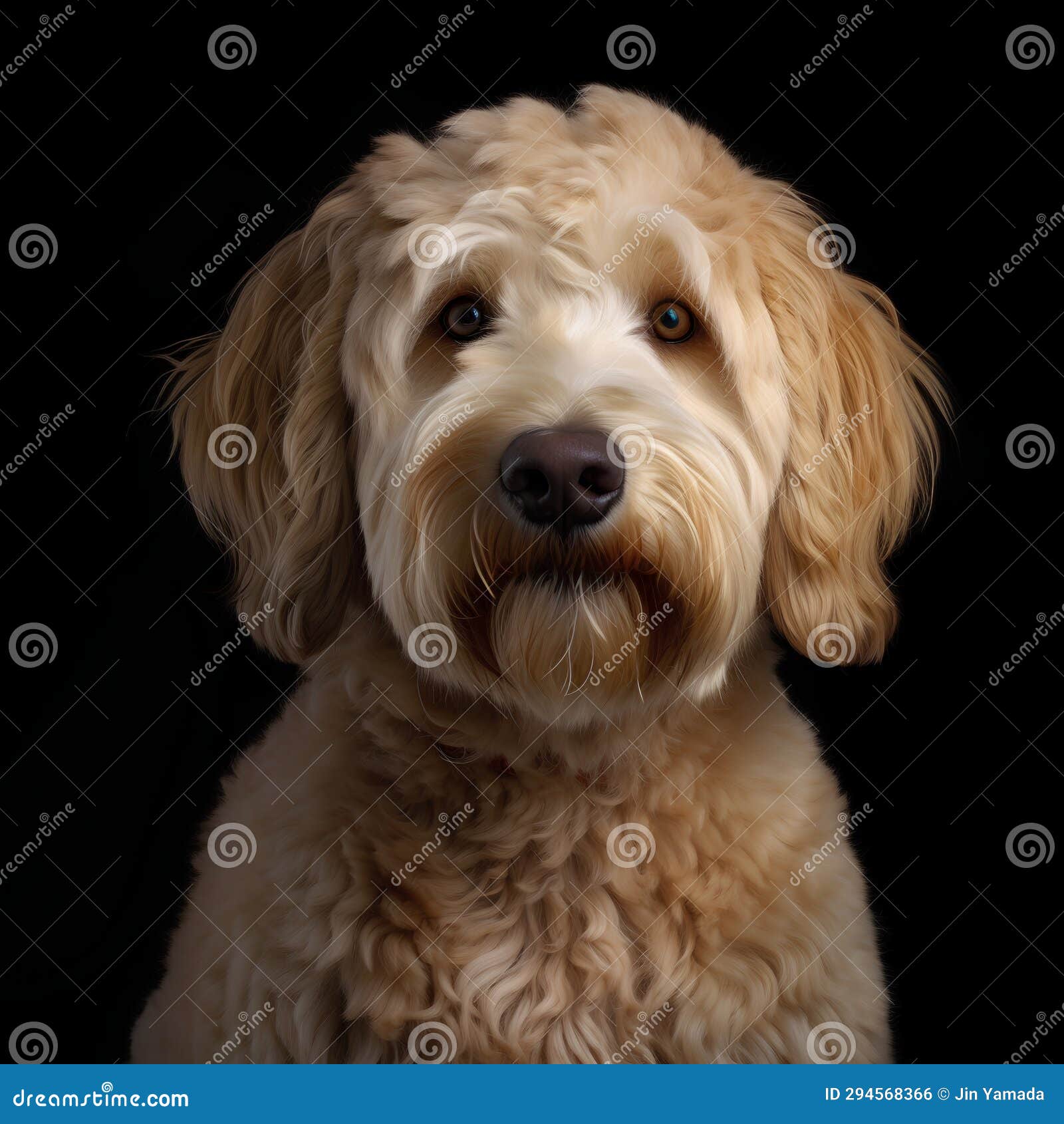 Close-up Portrait of a Labradoodle Dog on Isolated Black Background ...